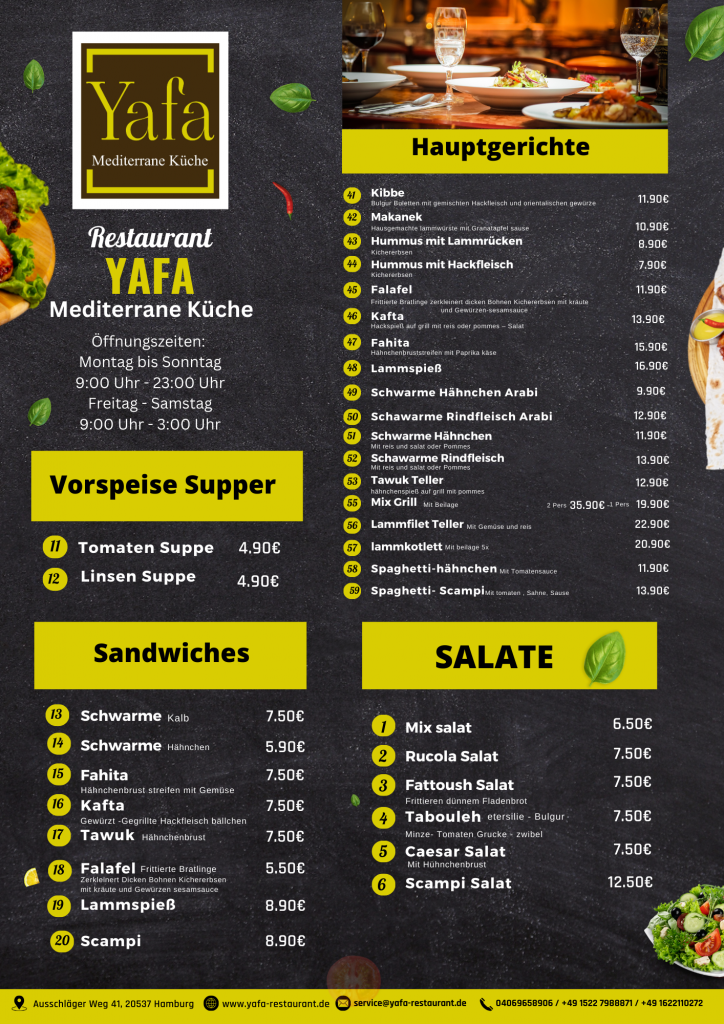 menu – YAFA Restaurant